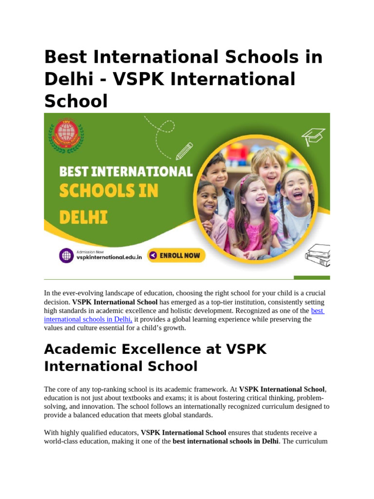 Best International Schools in Delhi - VSPK International School | PDF | Teachers | Mentorship