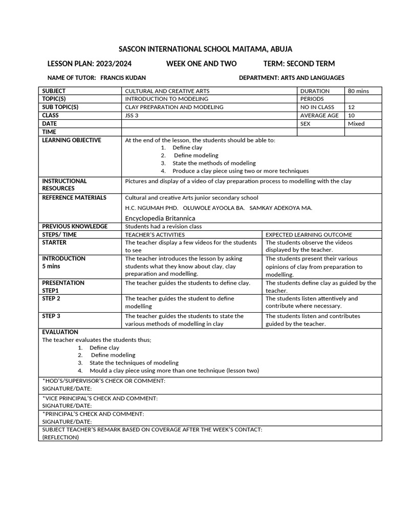 JS3 Second Term Lesson Plan | PDF | Teachers | Lesson Plan