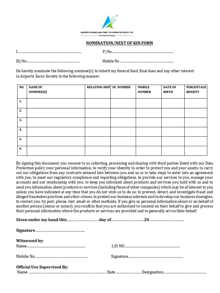 Nominee - Next of Kin Declaration Form 2023 | PDF