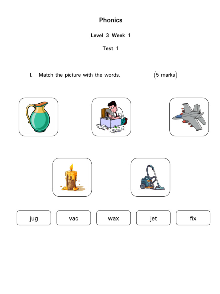 Test Paper 1 (Phonics) Week 1 L3 | PDF