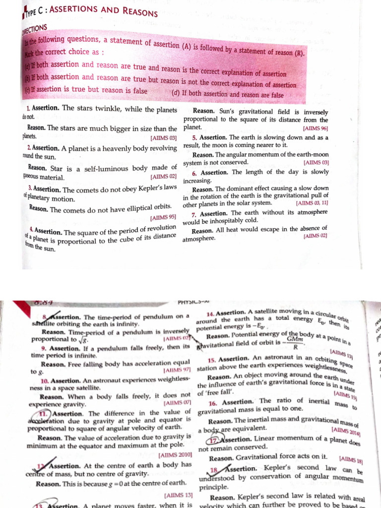 Gravitation MCQs N Assertion - Reason | PDF
