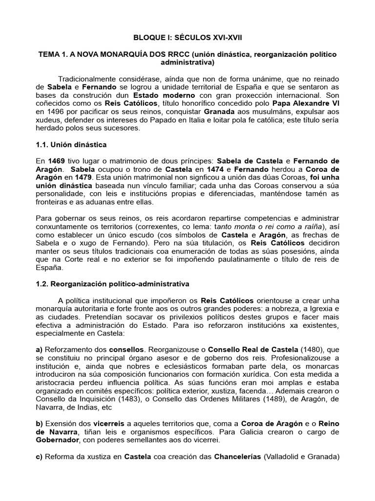 Tema 1. a Nova Monarquía Dos Rrcc | PDF