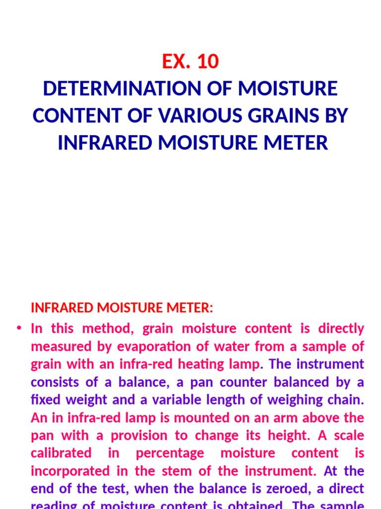 Ex. No10 Determination of Moisture Content of Various Grains by Infra ...