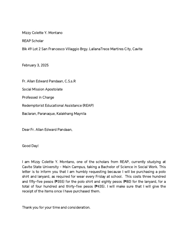Mizzy Montano Request Letter | PDF