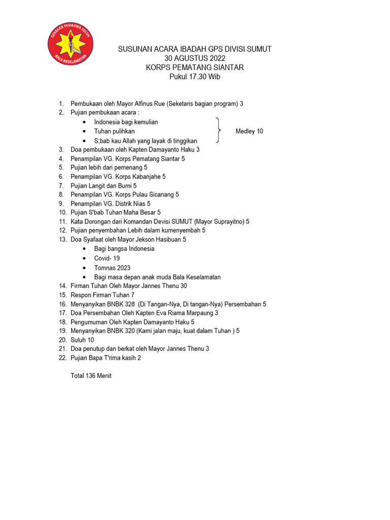 Susunan Ibadah GPS Sumut | PDF