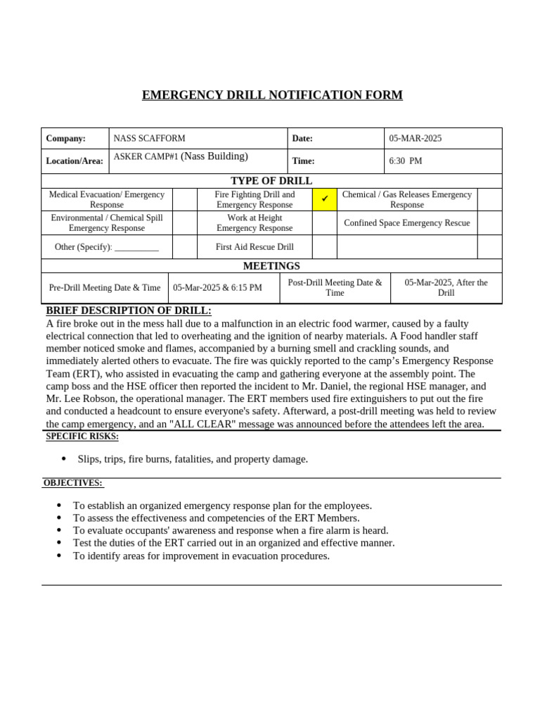 Emergency Fire Drill Notification | PDF | Emergency | Fires
