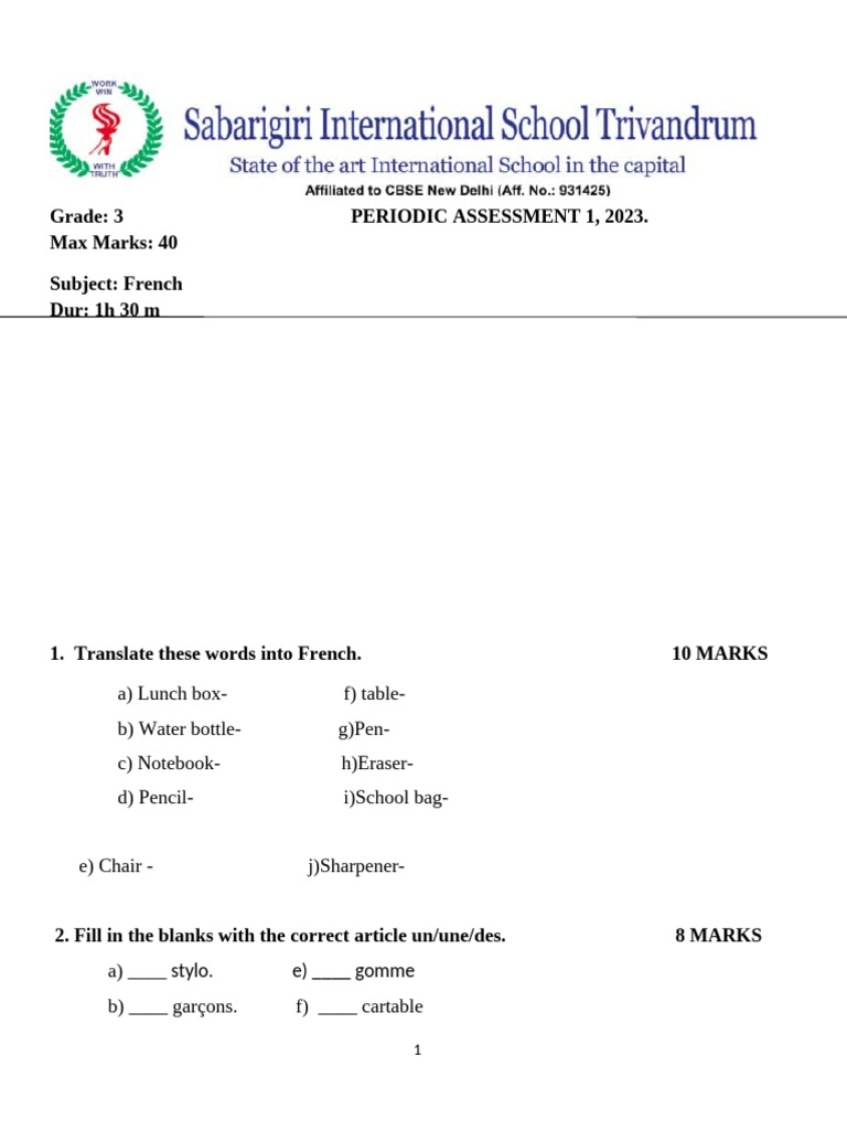 Grade 3 Question Paper | PDF