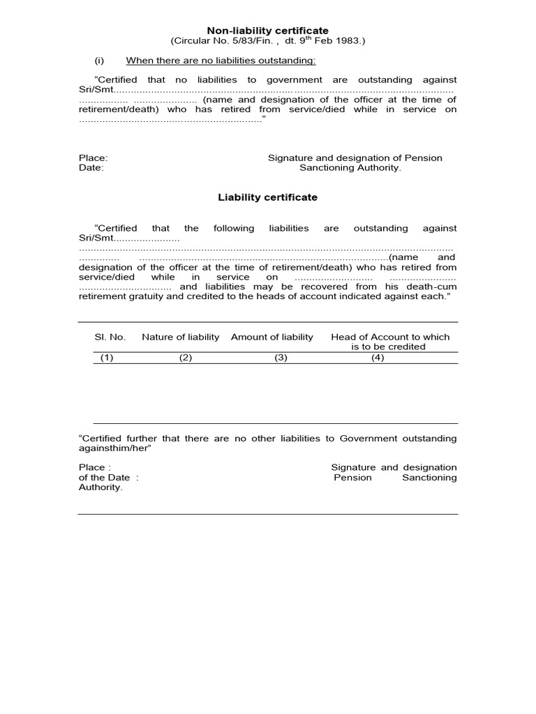 General Form S - Non Liability Certificate & LC | PDF