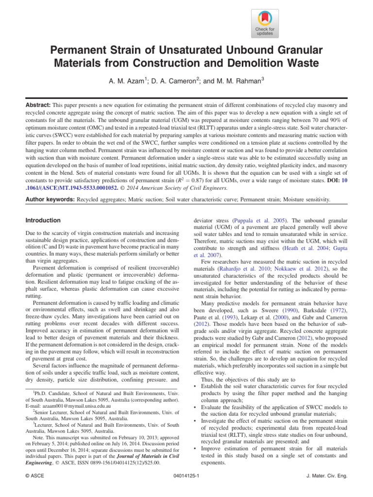 Cameron Et Al 2014 Permanent Strain of Unsaturated Unbound Granular ...
