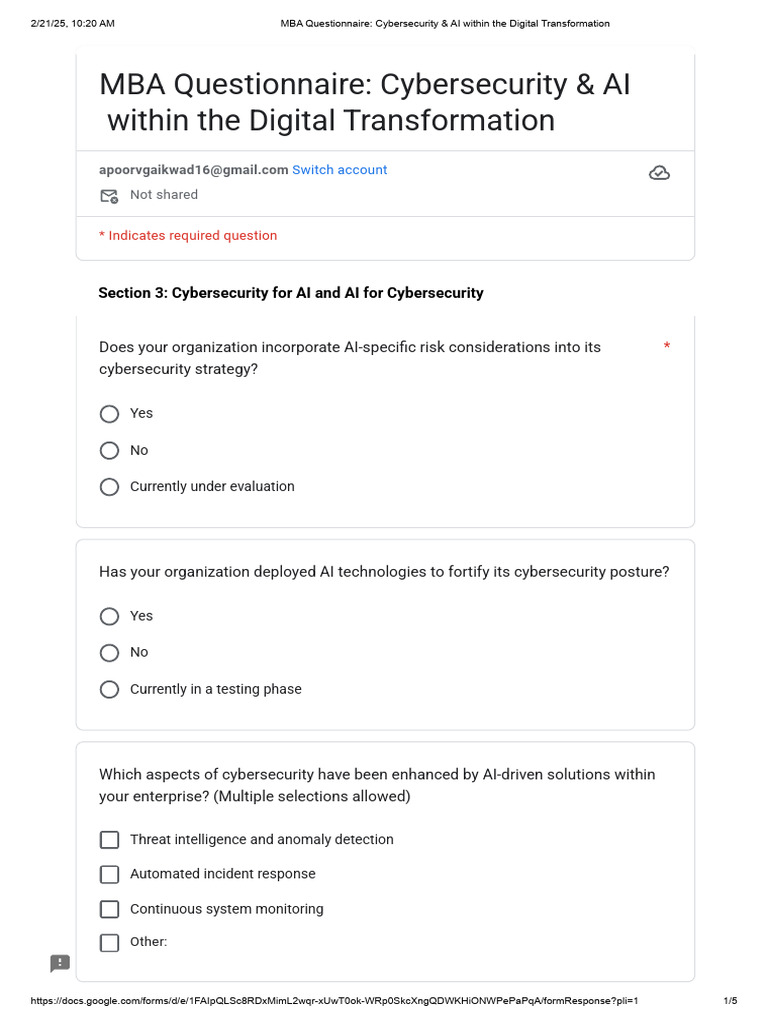 MBA Questionnaire_ Cybersecurity & AI within the Digital Transformation page 4 | PDF | Computer ...