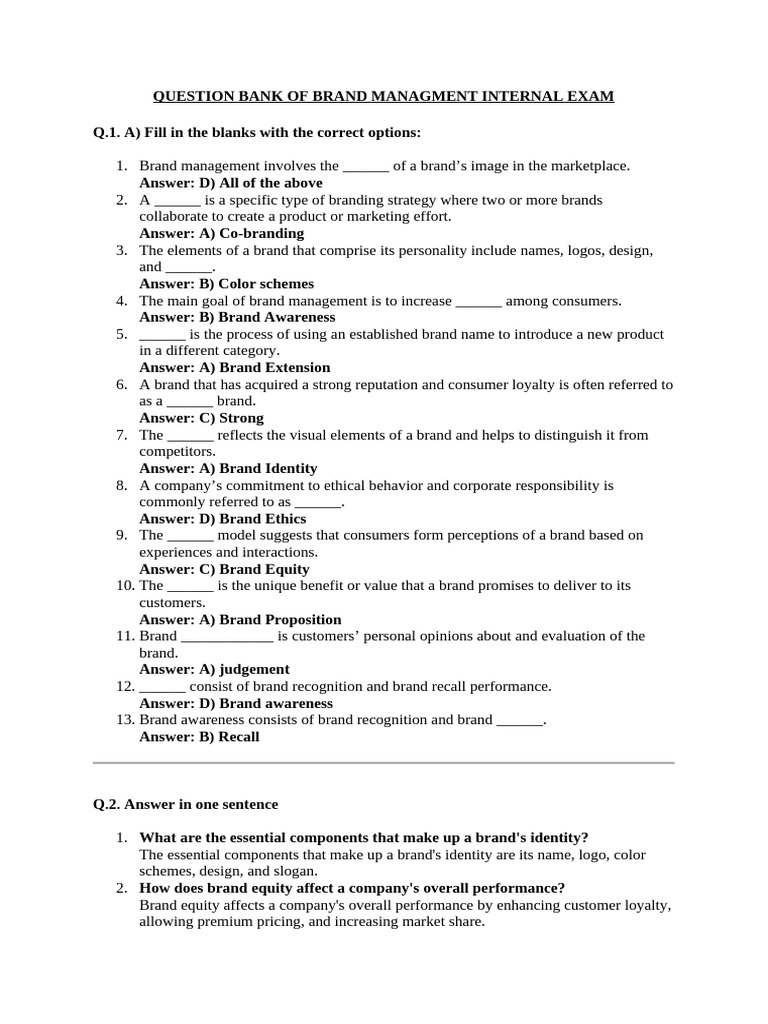 Question Bank of Brand Managment Internal Exam | PDF | Brand | Brand ...