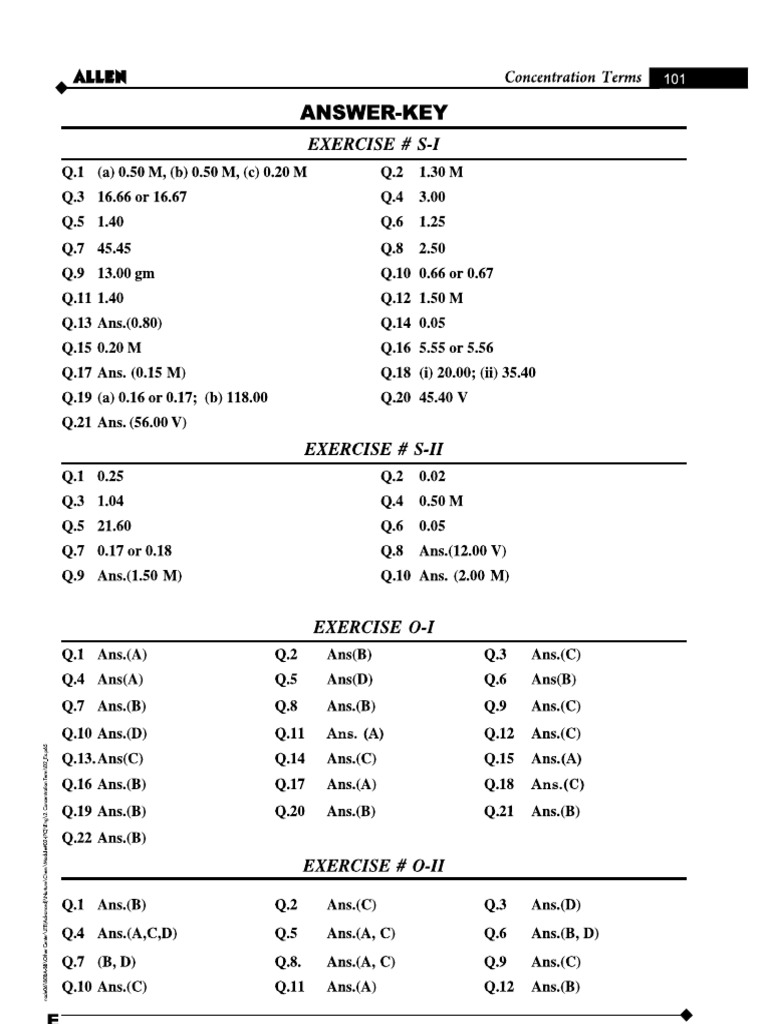 Concentration Terms Answer KEY | PDF