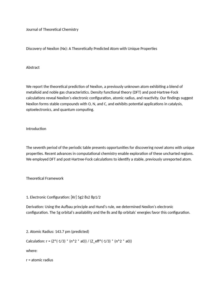 Discovery of Nexilon (NX) A Theoretically Predicted Atom With Unique ...