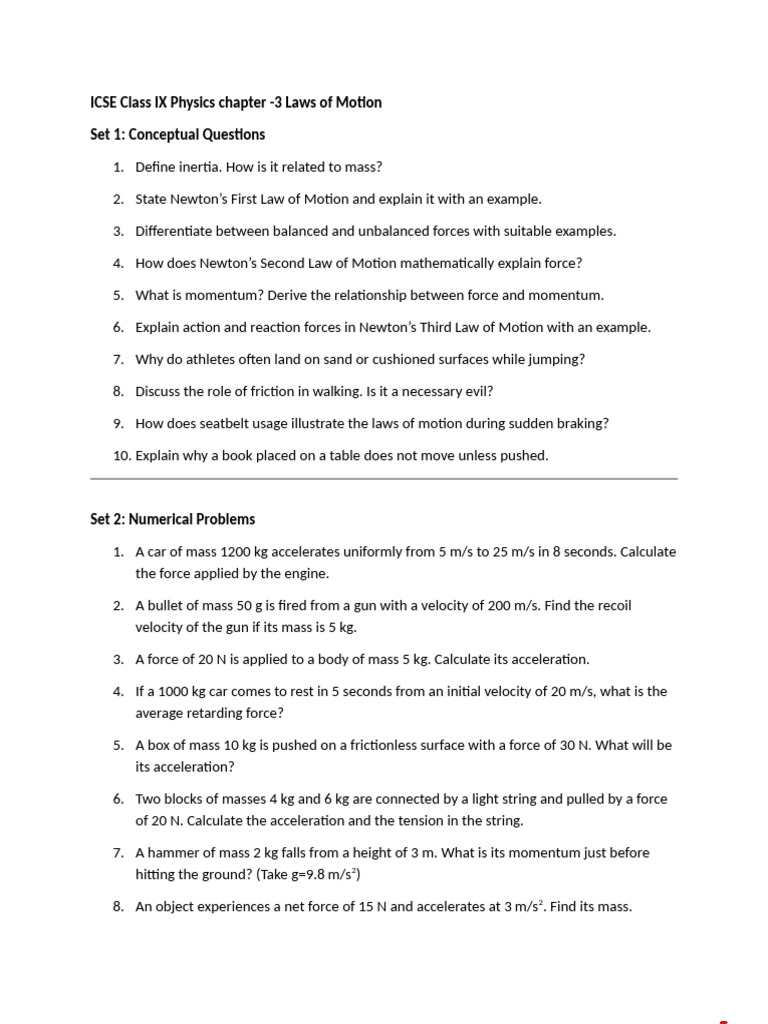 ICSE Class IX Physics Chapter 3 | PDF | Force | Newton's Laws Of Motion