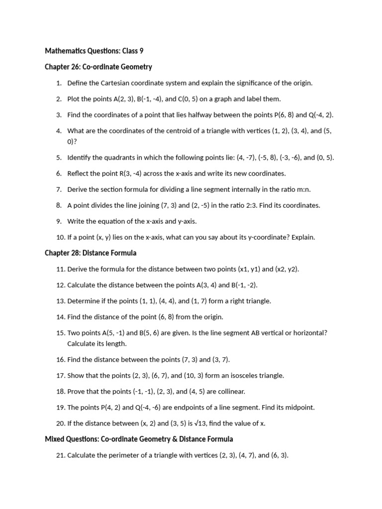 Mathematics Questions | PDF | Line (Geometry) | Cartesian Coordinate System