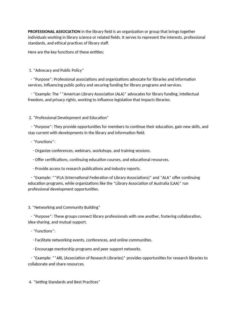Library Professional Associations Overview | PDF | Libraries | Librarian