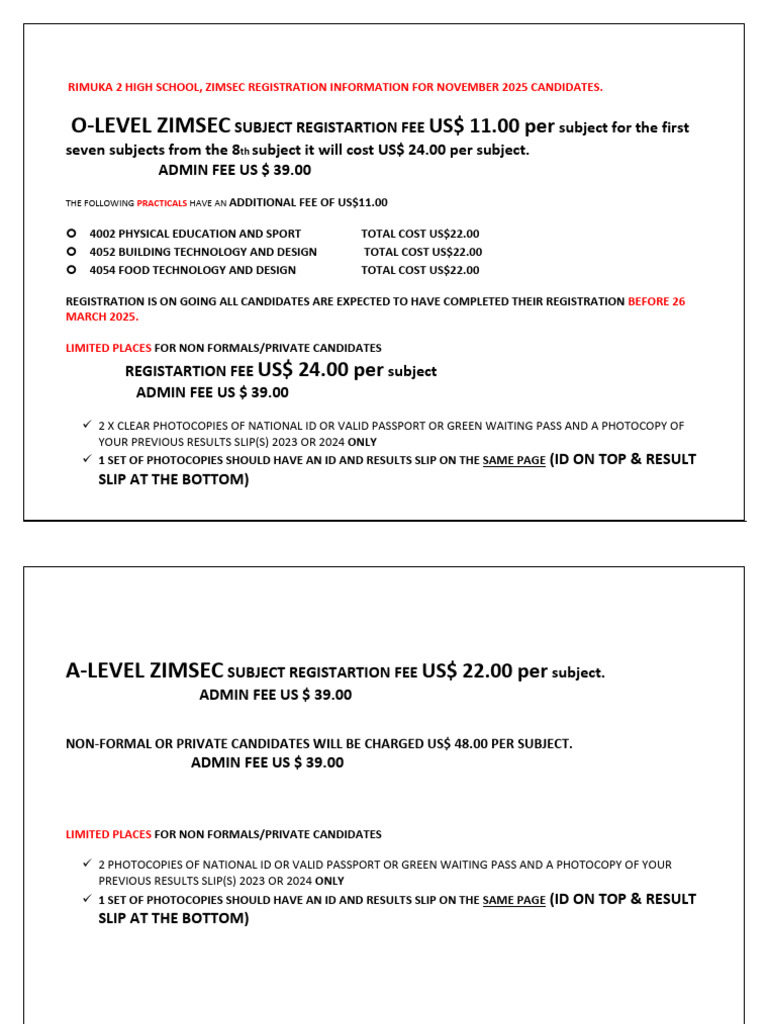 2025 Zimsec r2h Registration | PDF | Government And Personhood