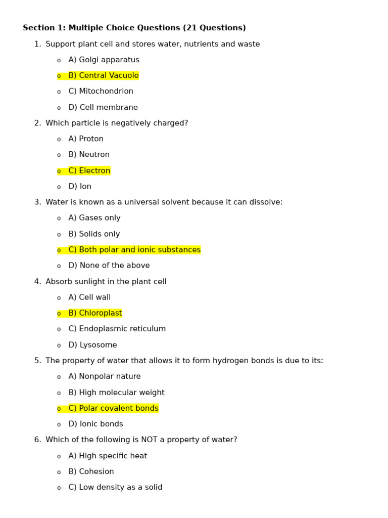 G10 Biology T1 Exam | PDF | Cell Membrane | Cell (Biology)