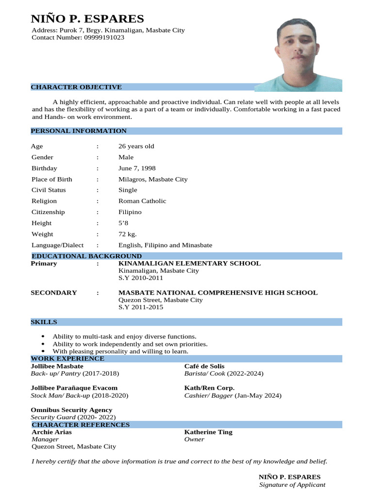 Resume of Niño P. Espares | PDF