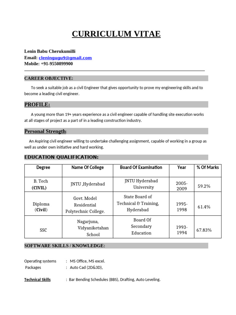 Lenin Babu Curriculam Vitae | PDF