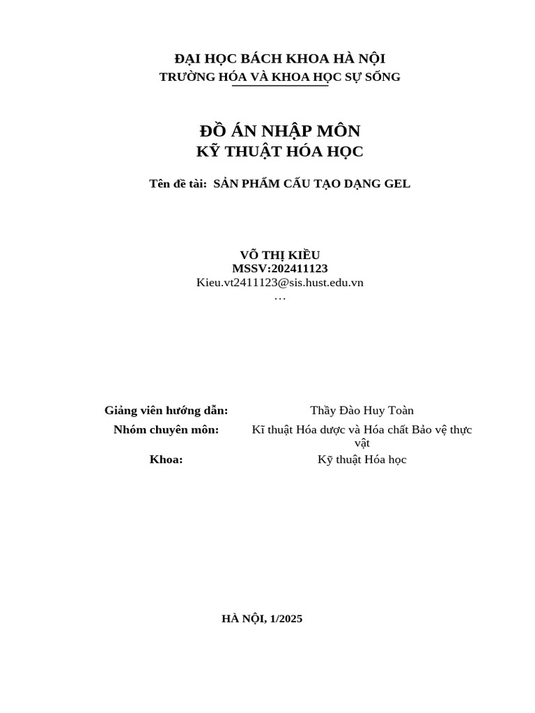 Võ Thị Kiều. Gel trị mụn Decumar. Đồ án nhập môn K69. 25.01.21 | PDF