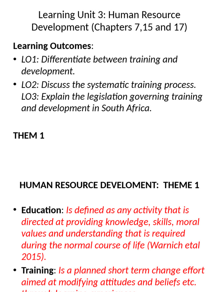Learning Unit 3 - Training and Development (HURM)(1) (2) (2) | PDF | Educational Assessment ...