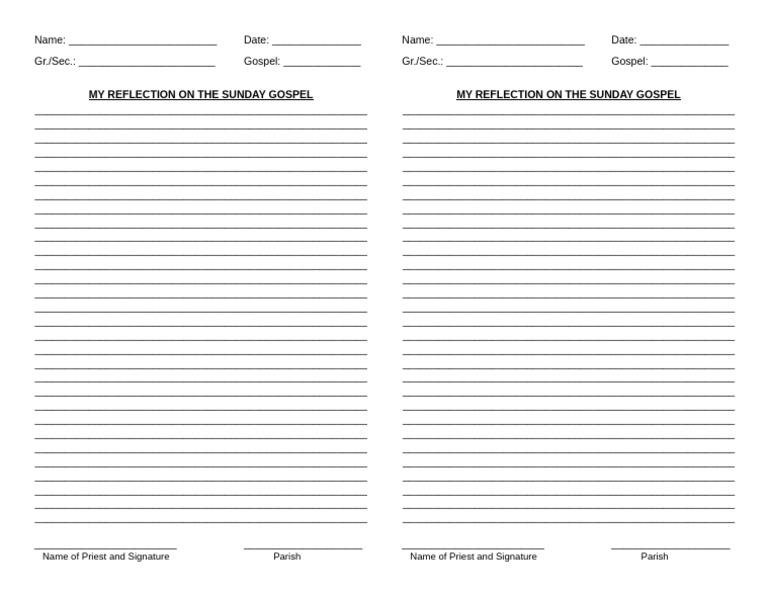 RE VE Mass Reflection Form | PDF | Christian Worship And Liturgy ...