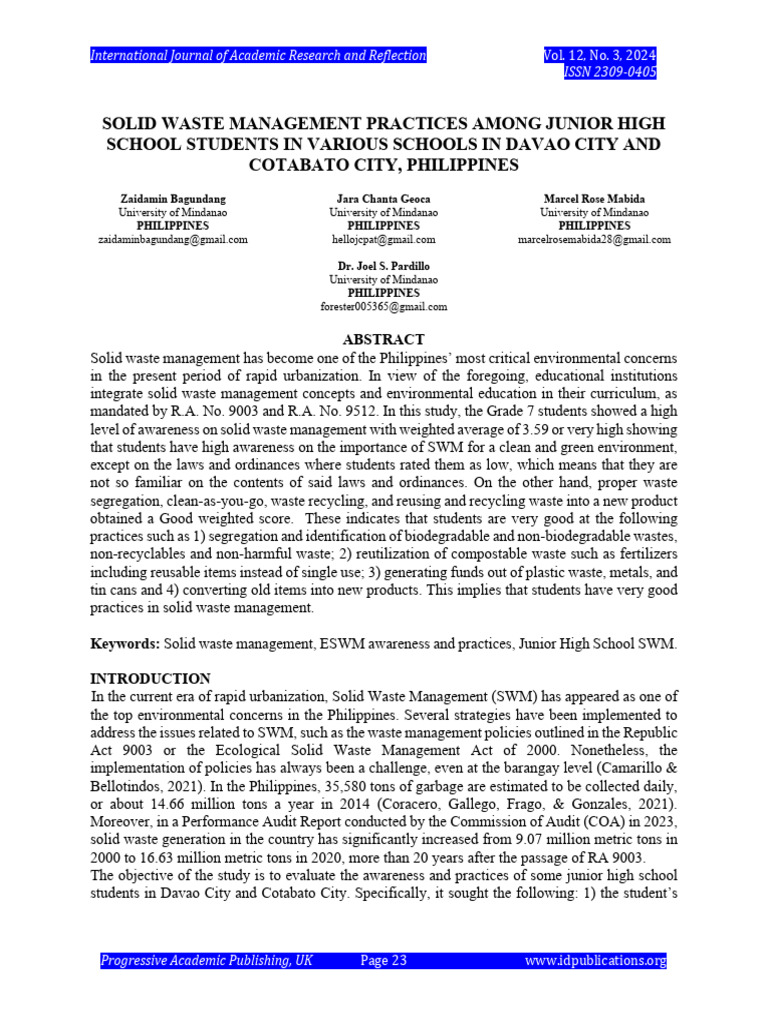 Solid Waste Management in Junior High Schools | PDF | Waste | Waste ...