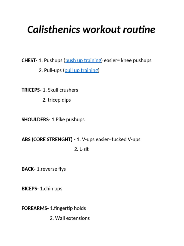Calisthenics Workout Routine | PDF
