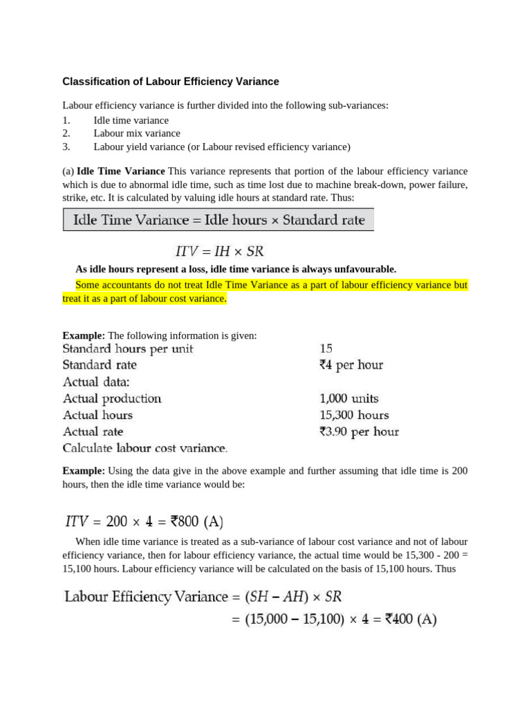 Idle Time Variance in Labour Efficiency | PDF
