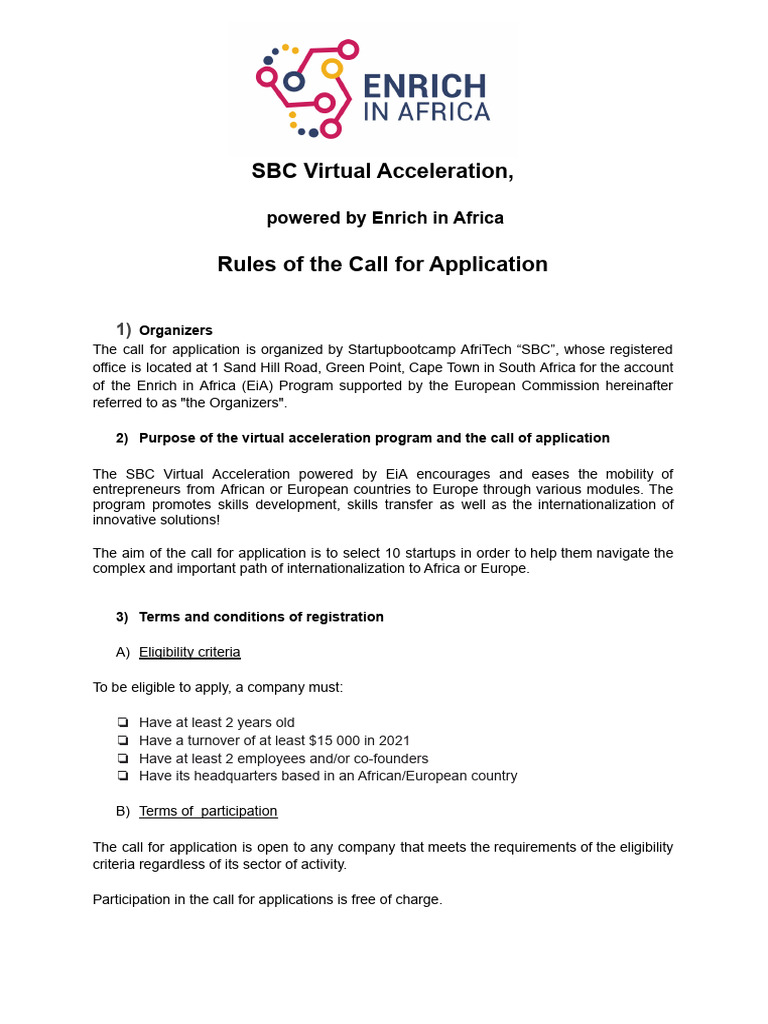 Rules of The Call For Application - EiA Virtual Acceleration | PDF | Government | Justice