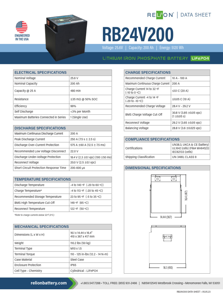 RB24V200 Battery Specifications Data Sheet | PDF | Electricity ...