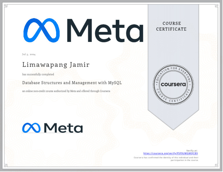 MySQL Database Management Course Completion | PDF