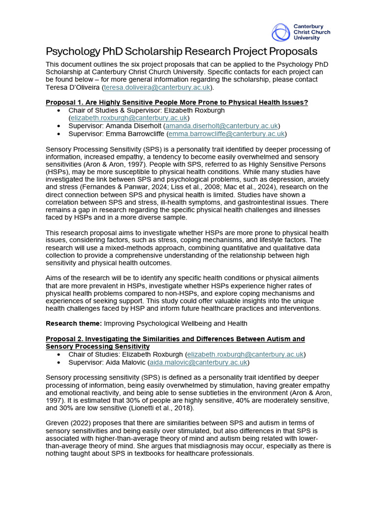 Psychology Project Proposals | PDF | Circadian Rhythm | Sleep