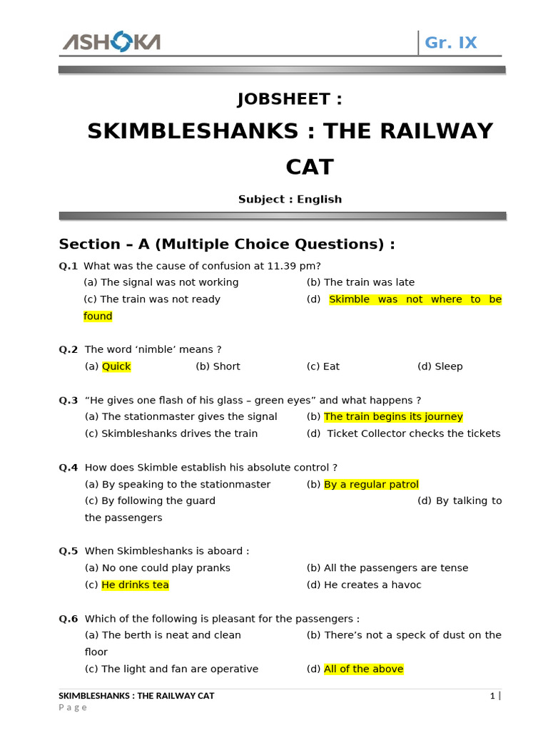 J S Skimbleshanks The Railway Cat | PDF