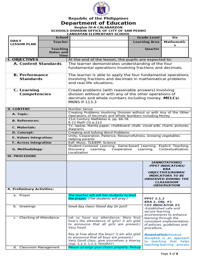 DLP Sample - For Demo Teaching (Cot) | PDF | Learning | Teachers