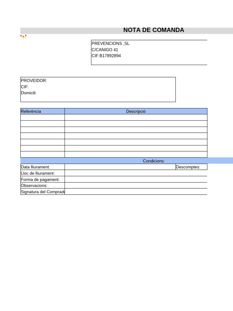 Plantilla Comanda | PDF