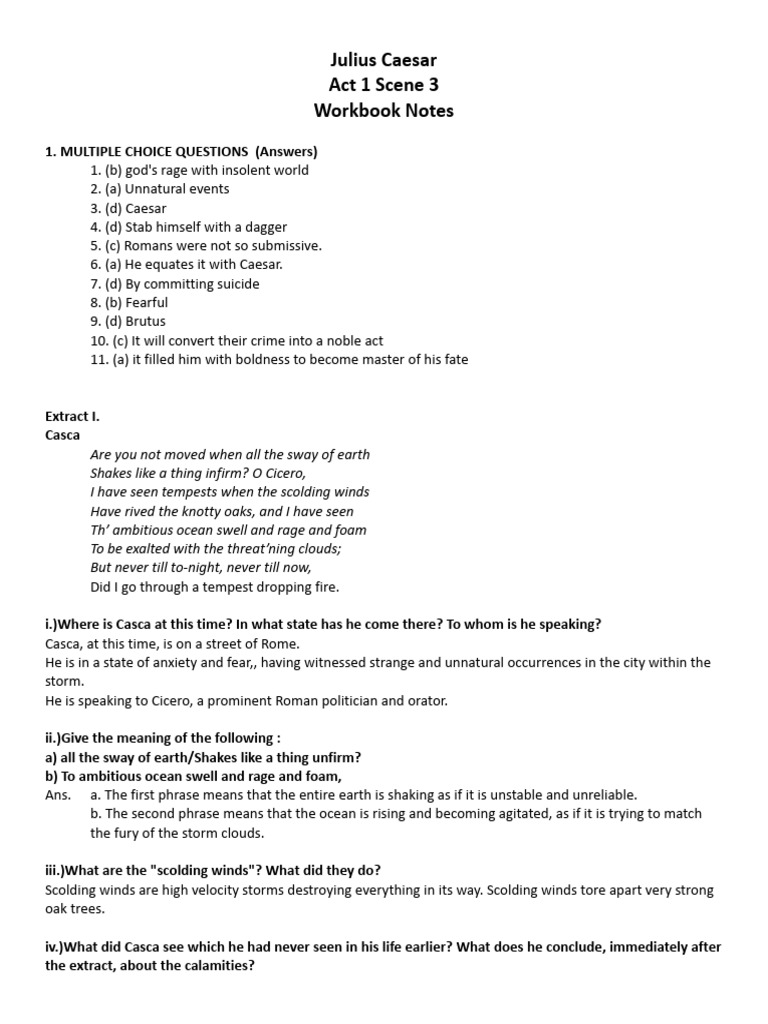 Julius Caesar Act 1 Scene 3 Workbook Notes | PDF | Julius Caesar ...
