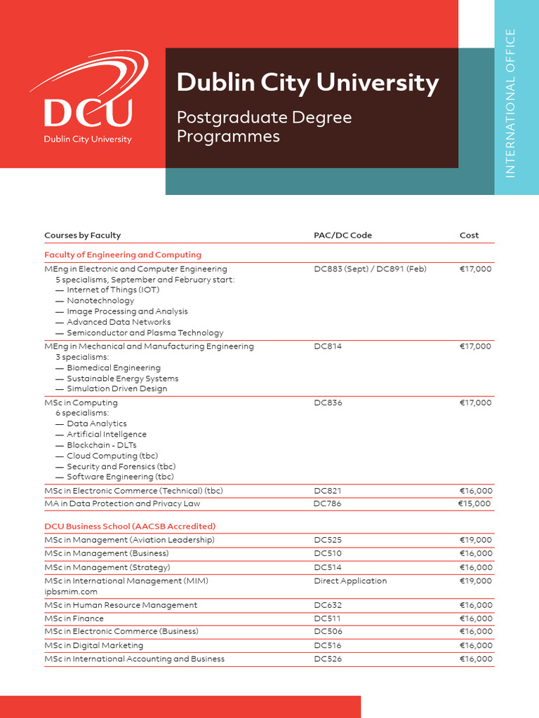 DCU Postgraduate Courses and Fees | PDF | Master Of Arts | Engineering