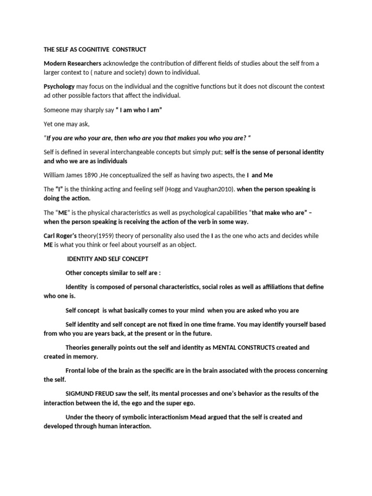 The Self As Cognitive Construct | PDF | Self Esteem | Identity (Social Science)