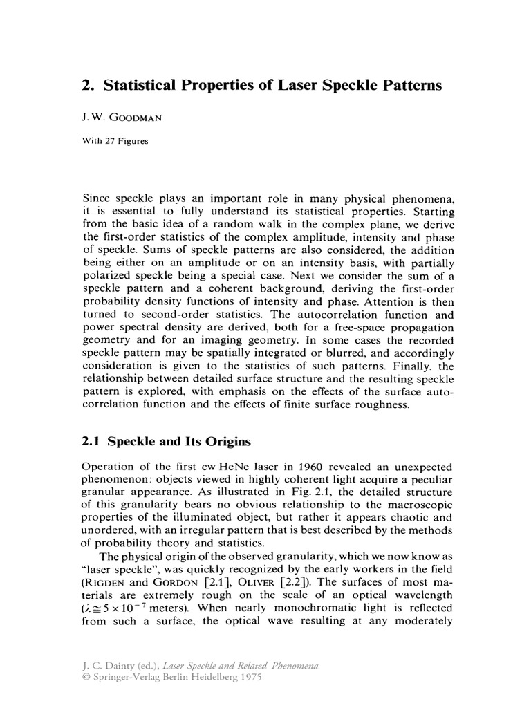 Statistical Properties of Laser Speckle Patterns | PDF | Coherence (Physics) | Optics