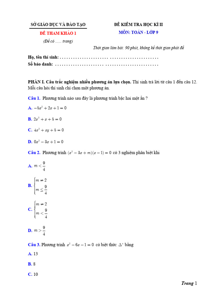 ĐỀ 1 - 8 - TỔNG HỢP ĐỀ TK KIỂM TRA HK2 - TOÁN 9 | PDF