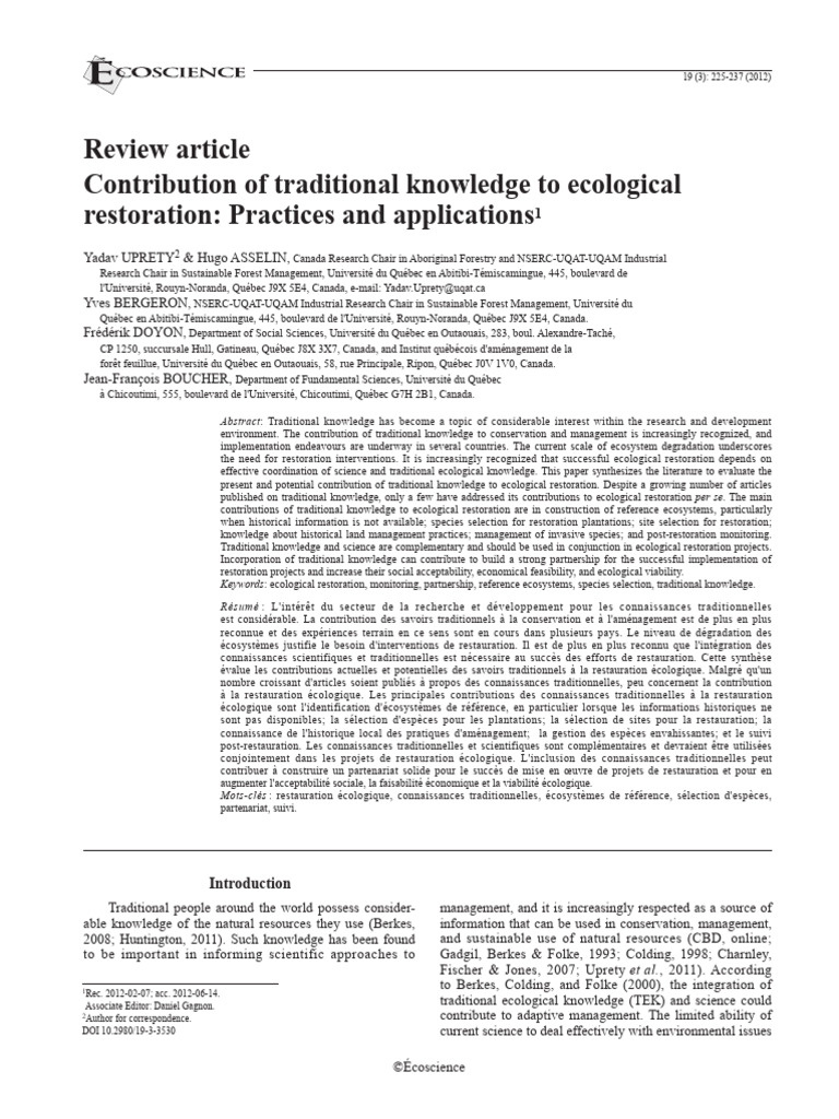 Uprety Et Al 2012 Écoscience | PDF | Ecological Restoration | Ecology