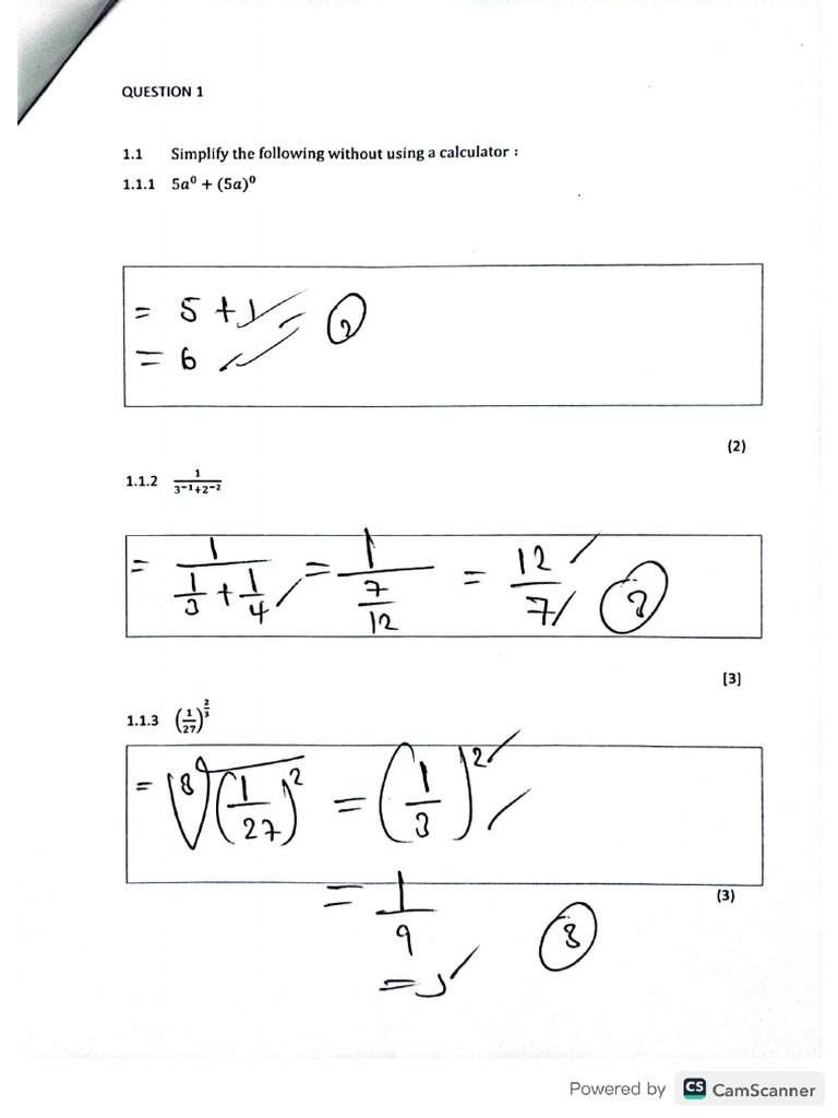 GR 11 Maths Test 01 Marking Guidelines | PDF