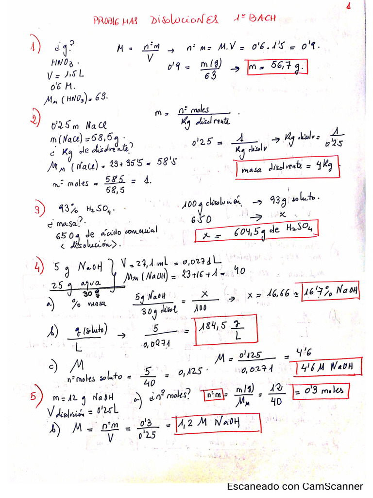 1 Ejercicios Disoluciones Resueltos1º Bach | PDF