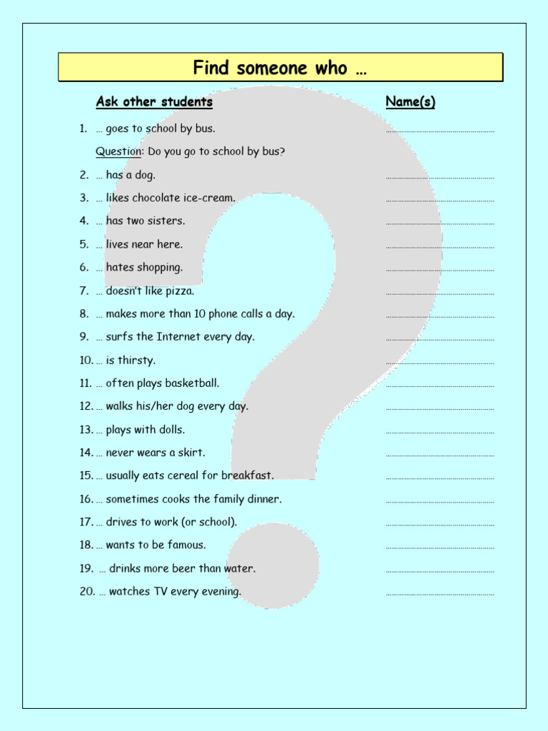 Find Someone Who Present Simple | PDF | Cuisine