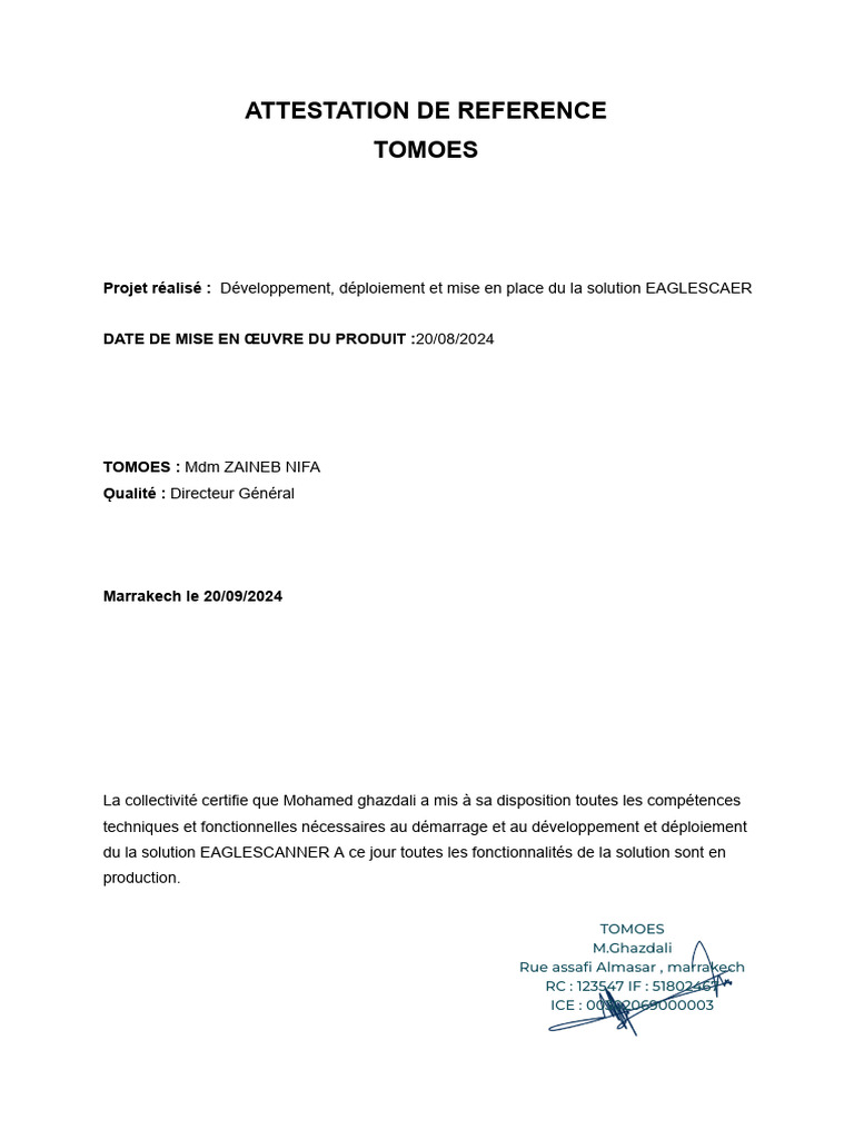 Attestation de référence EAGLESCANNER | PDF
