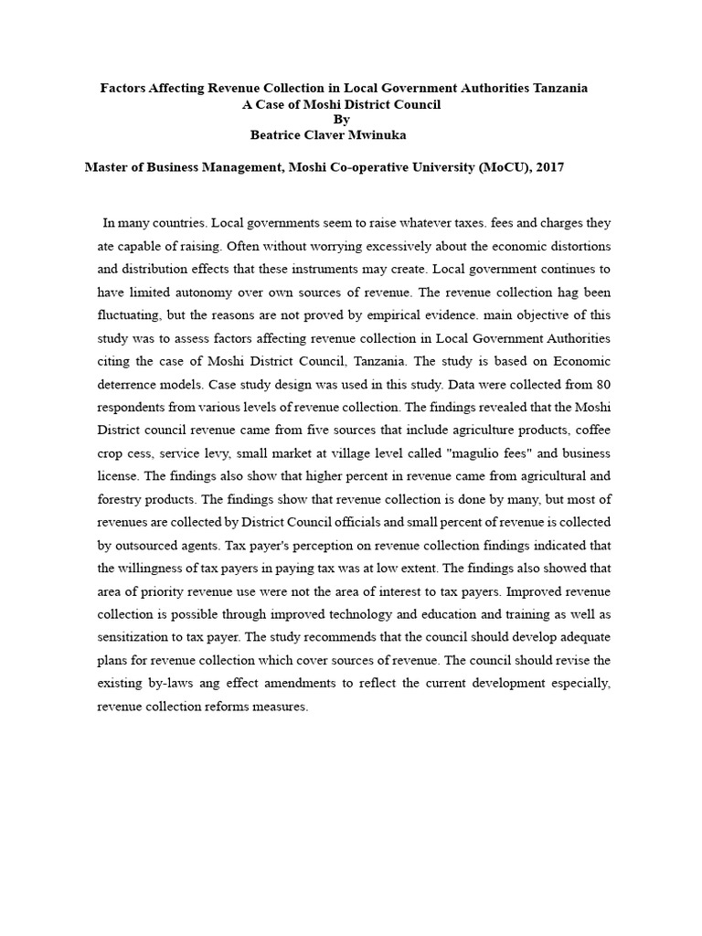 Local Government Revenue in Tanzania | PDF
