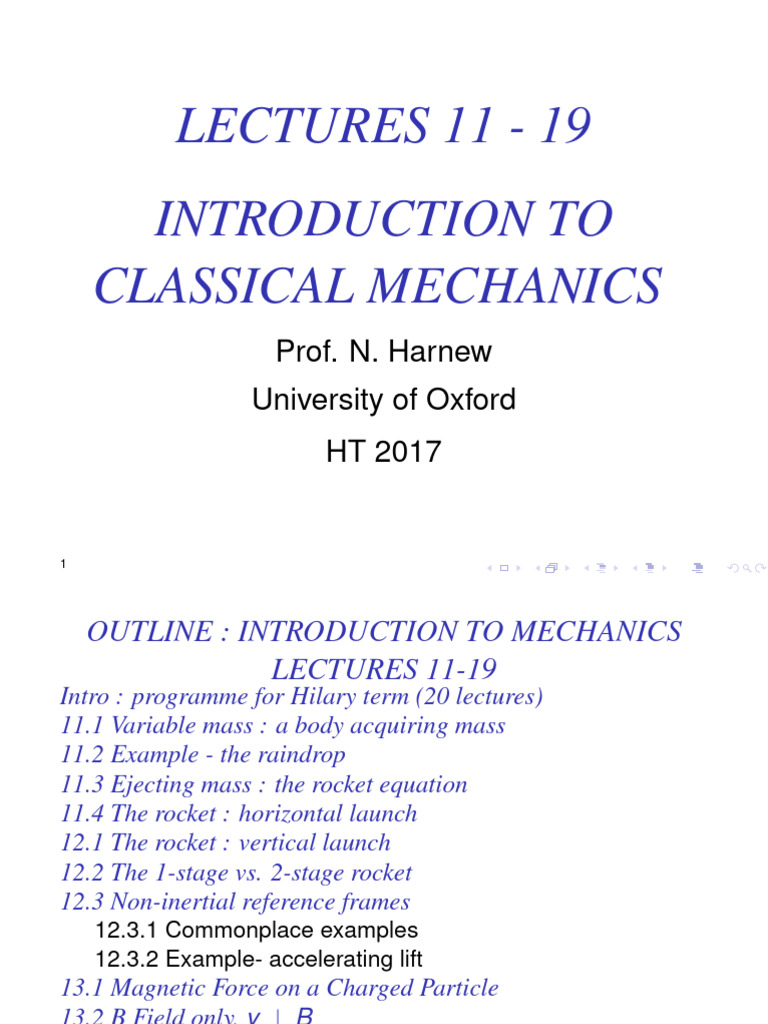 Mechanics Lectures 11to19 | PDF | Torque | Force
