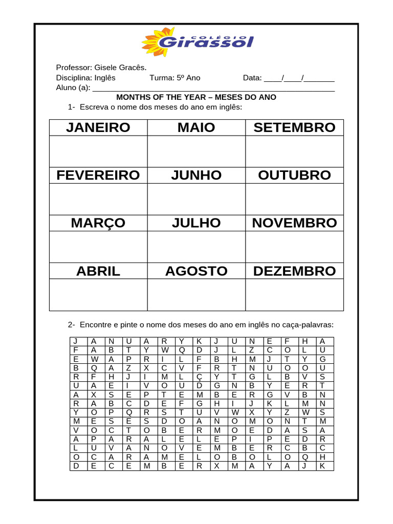Months of the year 2 | PDF